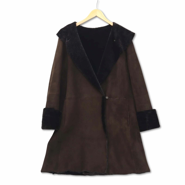【中古】アンノウン UNKNOWN シープスキン ムートンコート ダークブラウン 10(XS) 約M相当 レディース