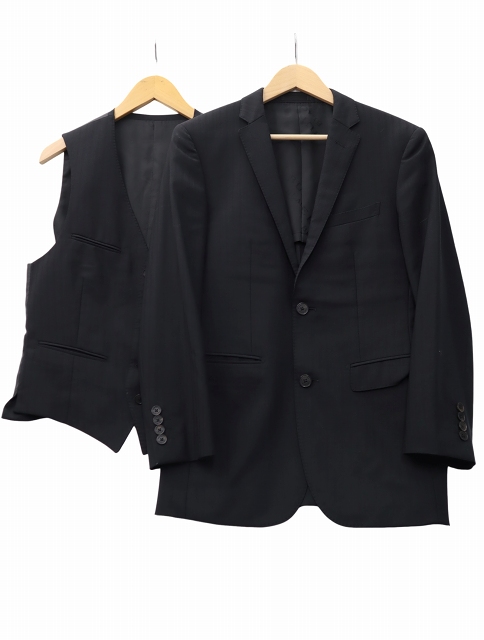 【中古】BURBERRY BLACK LABEL 開き見せ 背抜き 2B 2ピース テーラードジャケット ベスト 36R ブラック メンズ