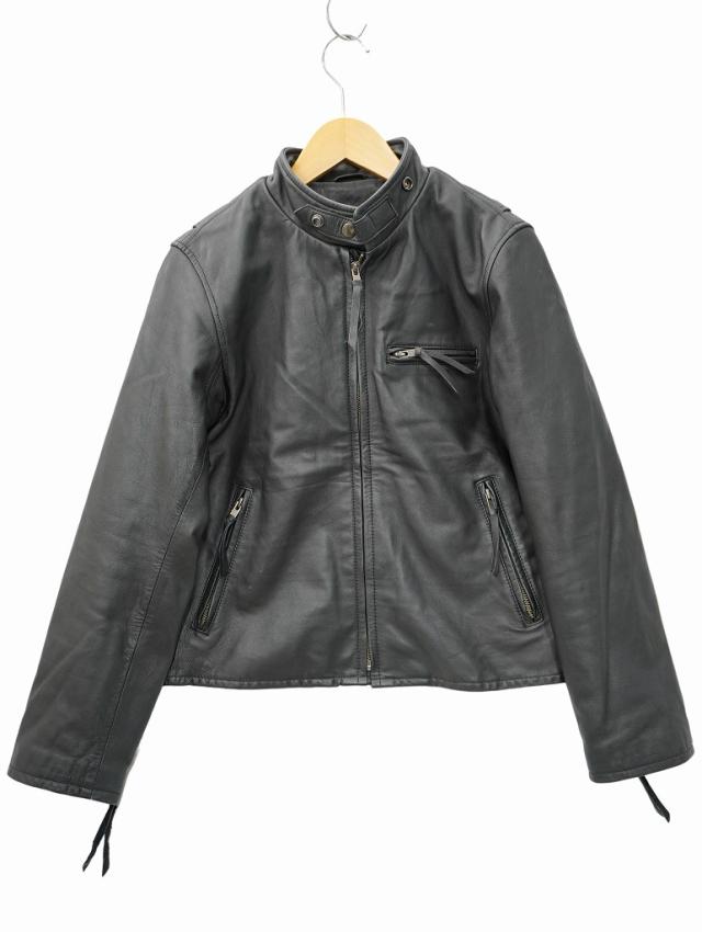 【中古】Liuqoo Leathers リューグーレザーズ スタンドカラー 馬革 ジャケット シングルライダース LL ブラック