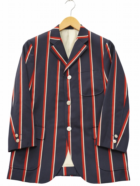 【中古】VAN JAC オーダー 銀ボタン ストライプ 背抜き テーラードジャケット ネイビー × レッド メンズ
