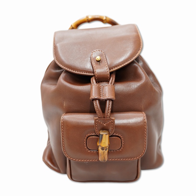 【中古】グッチ GUCCI ヴィンテージ 003-2034-0030 レザー バンブー ミニ リュック BROWN(ブラウン) レディース