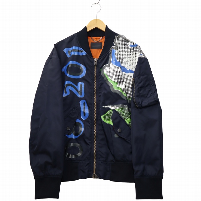 【中古】DIESEL BLACK GOLD JIBOMB-PRINT JACKET MA-1 ブルゾン 50 DARK NAVY ダークネイビー メンズ