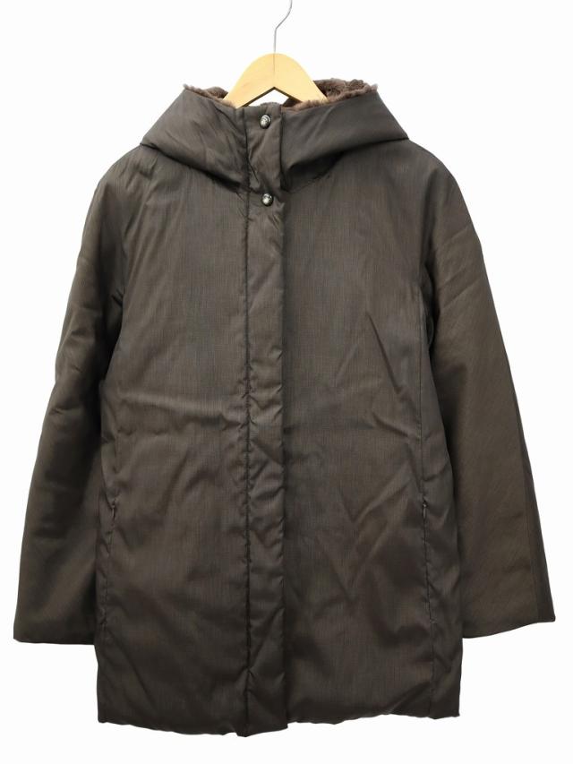 【中古】マックスマーラ MAX MARA ファーフーディー ナイロン バックリボン ハーフコート 42(L) チャコール系 秋冬