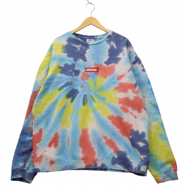 【中古】ステューシー STUSSY ロゴ刺繍 タイダイ染 クルーネック 裏毛 スウェット トレーナー XL マルチカラー メンズ