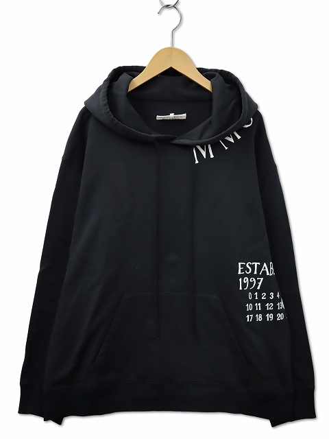 【中古】MM6 Maison Margiela 2025SS ロゴ カレンダー プリント スウェット プルオーバー パーカー XL BLACK