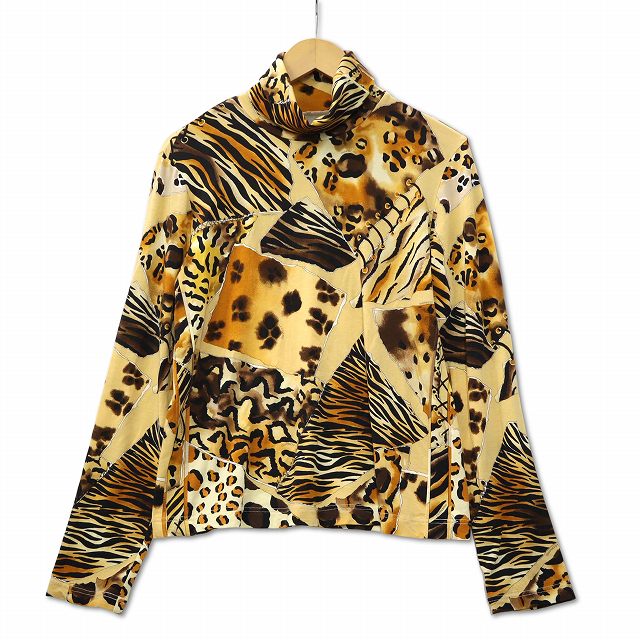 【中古】レオナールスポーツ LEONARD SPORT アニマル ヒョウ柄 ストレッチ タートルネック カットソー 42 レディース