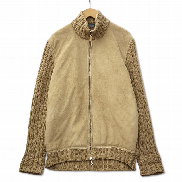 【中古】グランサッソ GRAN SASSO リブニットコンビ フェイクムートン ブルゾン ジャケット ベージュ 48 (L) メンズ