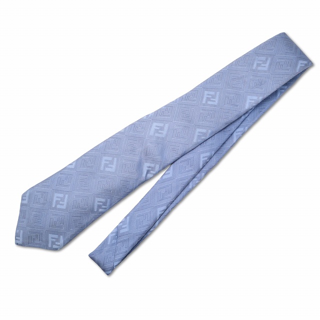 【中古】フェンディ FENDI イタリア製 シルク100％ ズッカ柄 ネクタイ SAX BLUE(サックスブルー) メンズ