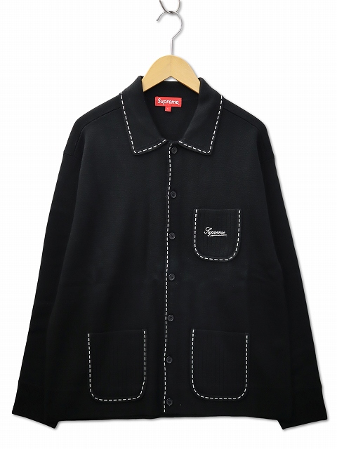 【中古】未使用品 SUPREME Contrast Stitch Button Up コントラスト ステッチ ボタン アップ ニット カーディガン L