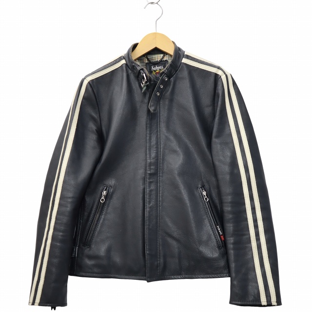【中古】SCHOTT ショートクラシックレーサー レザー シングル ライダースジャケット S BLACK ブラック 3141010 メンズ