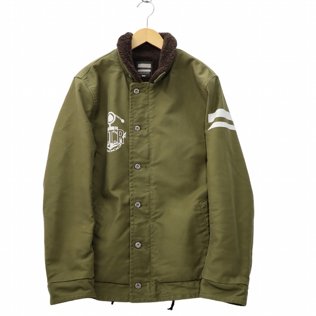 【中古】桃太郎ジーンズ MOMOTARO JEANS プリント ジップ 裏フリース N-1 デッキジャケット 40 KHAKI カーキ メンズ