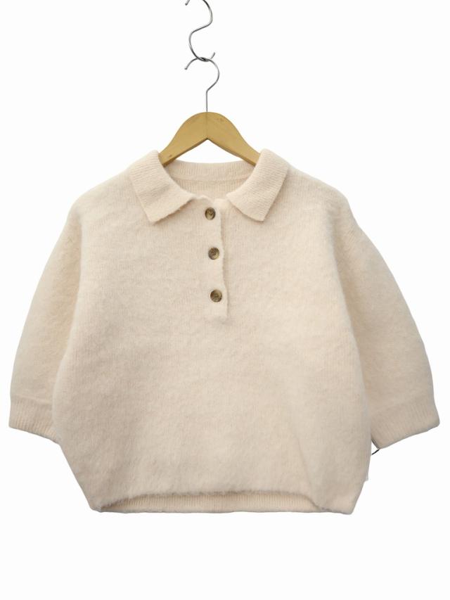 【中古】未使用品 ATELIER SIX アトリエシックス アルパカ ハーフボタン 7分袖 ニット プルオーバー F ライトピンク