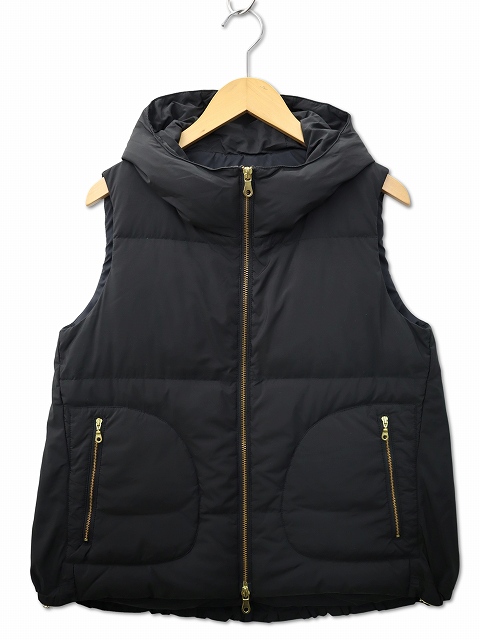 【中古】QTUME クチューム フーディー ジップ ダウンベスト 38 BLACK(ブラック) レディース