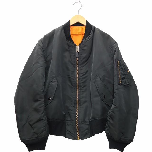 【中古】ALPHA 00s USA製 ジップ リバーシブル MA-1 フライトジャケット ブルゾン L ブラック × オレンジ メンズ