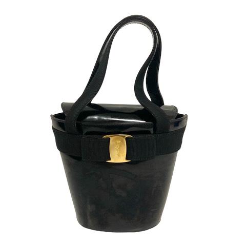 【中古】サルヴァトーレフェラガモ Salvatore Ferragamo BA216161 ハンドバッグ ミニバッグ ヴァラリボン ロゴ 黒 ゴールド レディース