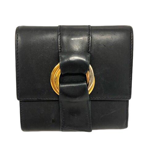 【中古】カルティエ Cartier L3000665 トリニティ レザー 財布 ウォレット 三つ折り リング 黒 ブラック レディース