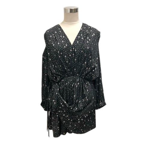 【中古】バレンシアガ BALENCIAGA 変形ワンピース チュニック Vネック リボン 星柄 長袖 ミニ丈 34 黒 ブラック レディース