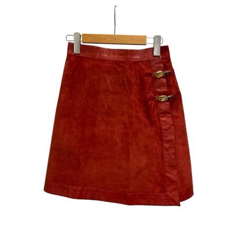 【中古】グッチ GUCCI ミニスカート オールドグッチ スエード 44 赤 レッド ゴールド レディース