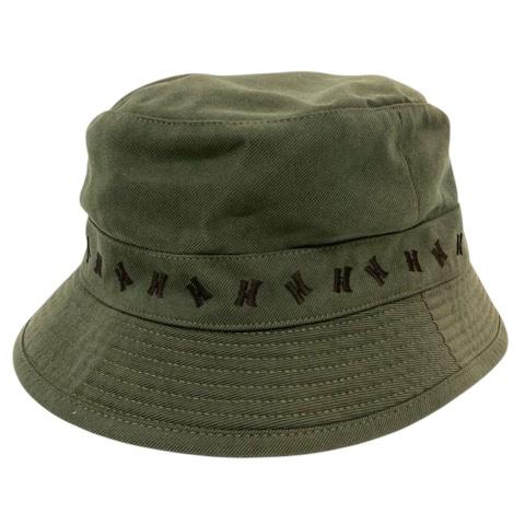 【中古】エルメス HERMES バケットハット 帽子 Hロゴ ライン 刺繍 59 緑 カーキ レディース