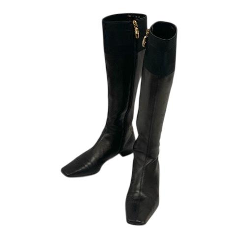 【中古】グッチ GUCCI ロングブーツ ジョッキーブーツ シューズ スクエアトゥ 36 黒 ブラック レディース