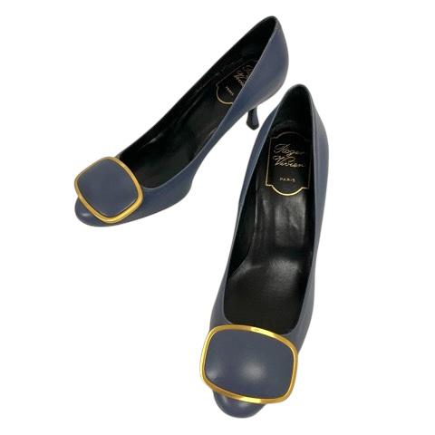 【中古】ロジェヴィヴィエ ROGER VIVIER パンプス ラウンドトゥ バックル ピンヒール 35.5 紺 ネイビー レディース