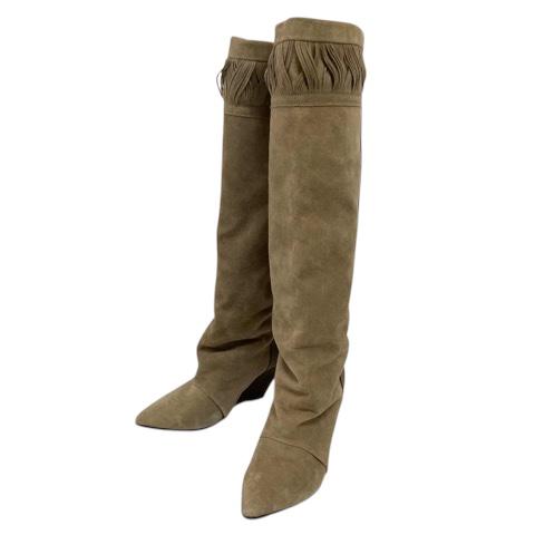 【中古】イザベルマラン ロングブーツ ポインテッドトゥ ウェッジソール ベージュ ブラウン レディース