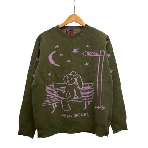 【中古】マークジェイコブス MARC JACOBS Heaven by Marc Jacobs ニット セーター 長袖 総柄 ウール XS カーキ 紫 パープル レディース
