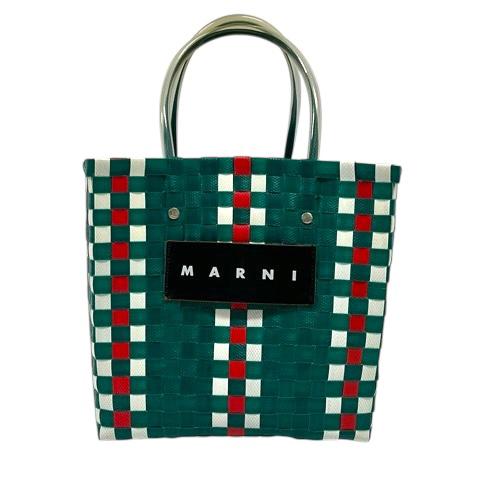 【中古】マルニ MARNI バスケット カゴバッグ ハンドバッグ ロゴ 緑 グリーン 赤 レッド 白 ホワイト レディース