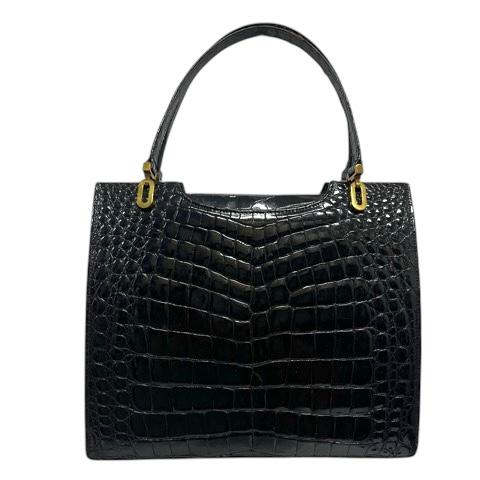 【中古】コンテス Comtesse ハンドバッグ クロコダイル ワニ革 ゴールド金具 黒 ブラック レディース