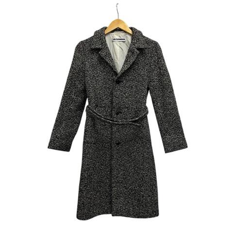 【中古】ジルサンダー JIL SANDER コート 長袖 総柄 ツイード 34 黒 ブラック アイボリー レディース