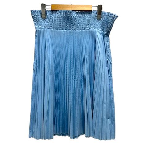 【中古】プラダ PRADA スカート プリーツ フレア ギャザー 無地 ひざ丈 40S 青 ブルー レディース