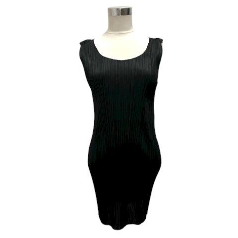 【中古】プリーツプリーズ PLEATS PLEASE PP55-JT101 ワンピース クルーネック ノースリーブ リブ ミニ丈 3 黒 ブラック レディース