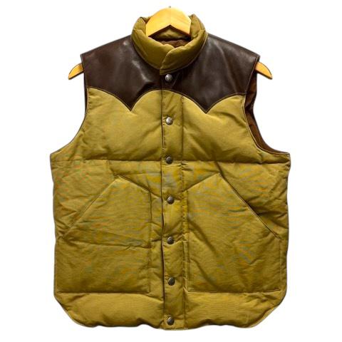 【中古】シュガーケーン SUGAR CANE SC11159 ダウンベスト レザーヨーク フェザー混 ナイロン M ベージュ 茶 ブラウン レディース