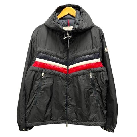 【中古】モンクレール MONCLER 22SS ダウンジャケット ブルゾン フード フェザー混 トリコロール ナイロン ロゴ 長袖 2 ブラック メンズ