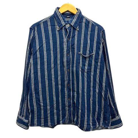 【中古】フォーティーファイブアールピーエム  45R 45rpm ネルシャツ ブラウス コットン ストライプ 長袖 3 紺 ネイビー レディース