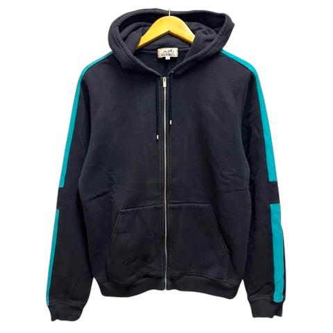 【中古】エルメス HERMES パーカー フーディ ジップアップ コットン 裏起毛 長袖 M 黒 ブラック メンズ