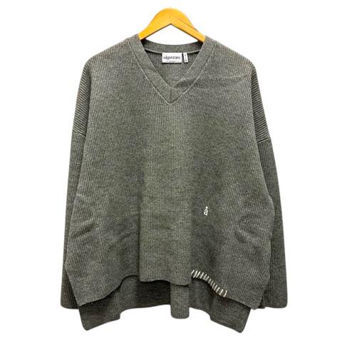 【中古】ナゴンスタンス nagonstans v-neck pullover ニット セーター Vネック ウール リブ サイドスリット 長袖 M グレー レディース