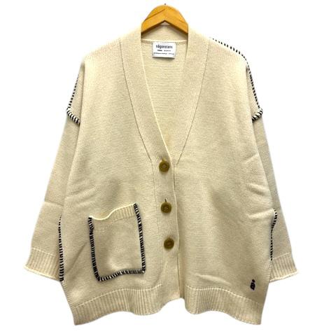 【中古】ナゴンスタンス nagonstans ニットカーディガン Vネック ウール ステッチ サイドスリット 長袖 M 白 アイボリー レディース