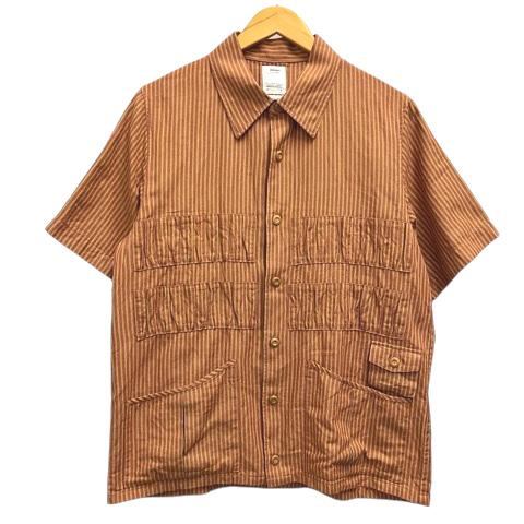 【中古】ビズビム VISVIM シャツ ストライプ コットン シルク混 0120105011018 半袖 3 茶 ブラウン 黄 イエロー メンズ