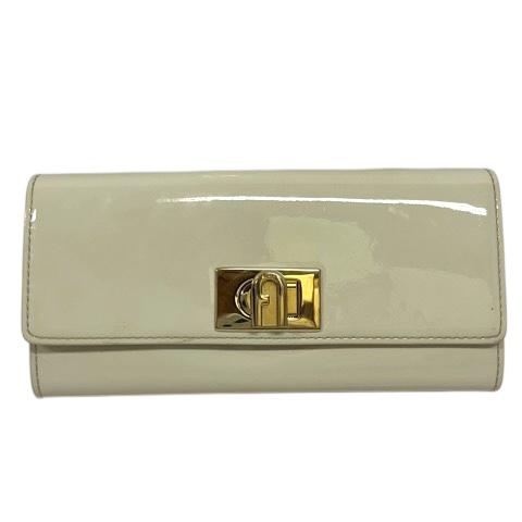 【中古】フルラ FURLA 1927 CONTINENTAL WALLET バレリーナ コンチネンタルウォレット 長財布 エナメル 白 ホワイト レディース