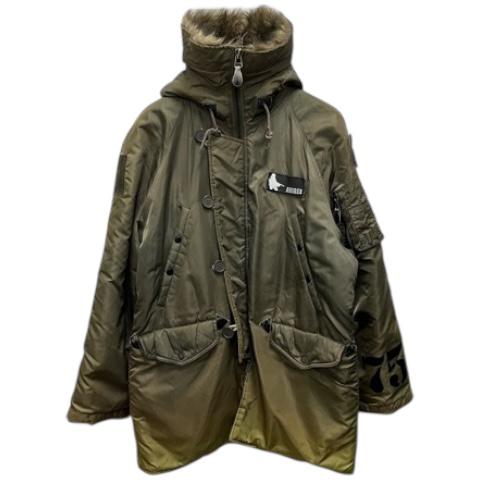 【中古】アヴィレックス AVIREX フライトジャケット ロング 長袖 フード ロゴ ナイロン N-3B 290438-A L カーキ  メンズ