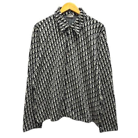【中古】ディオール Dior Oblique Overshirt 023M550AT099 オブリーク ジャガード シャツ コットン ロゴ 総柄 長袖 XL 紺 白 メンズ