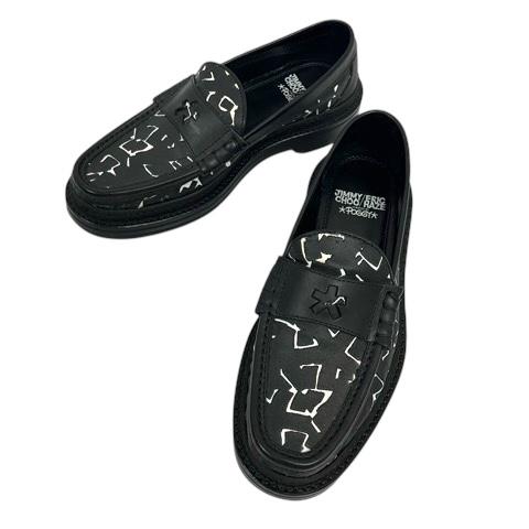 【中古】ジミーチュウ JIMMY CHOO ×POGGY エリックヘイズ ローファースリッポン 37 黒 ブラック 白 ホワイト レディース