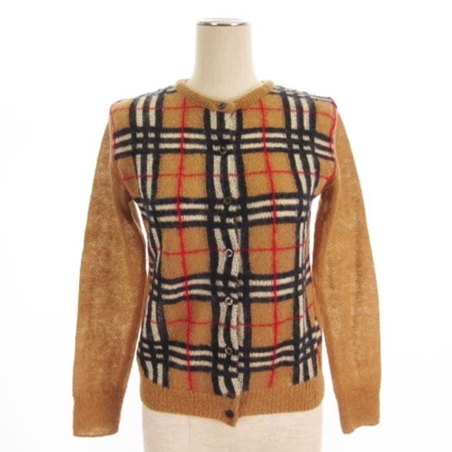 【中古】バーバリーブルーレーベル ニット カーディガン 長袖 クルーネック ノバチェック モヘヤ ベージュ M ■GY14