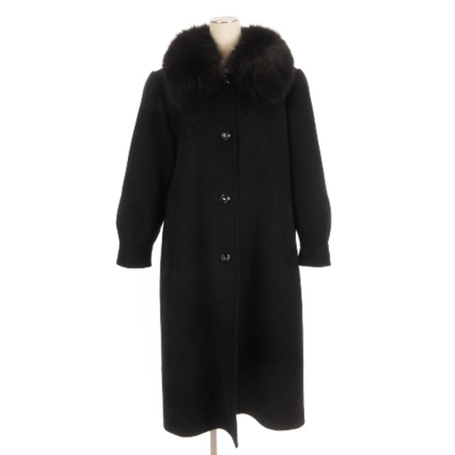 【中古】レリアン Leilian ステンカラー コート ロング カシミヤ混 ブルーフォックスファー ブラック 13＋ ■GY99