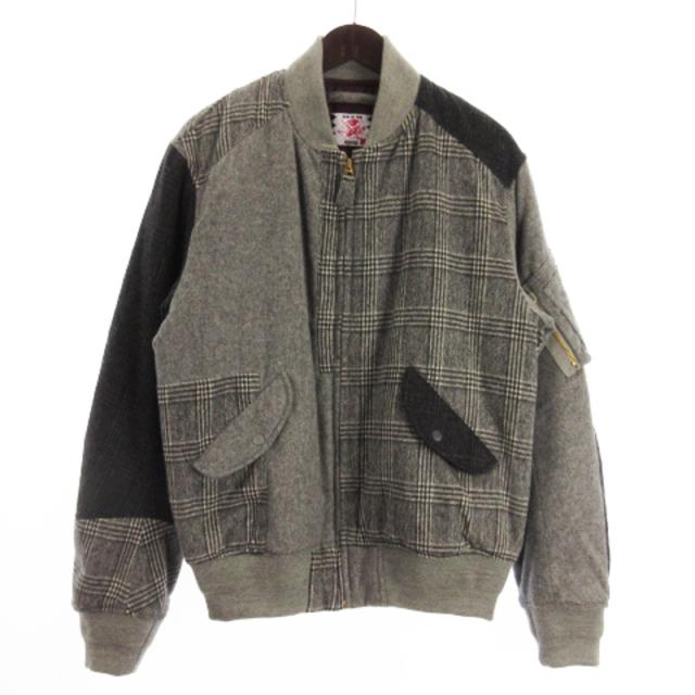 【中古】サノバチーズ SON OF THE CHEESE RAM PATCH WORK MA-1 ジャケット チェック パッチワーク グレー M