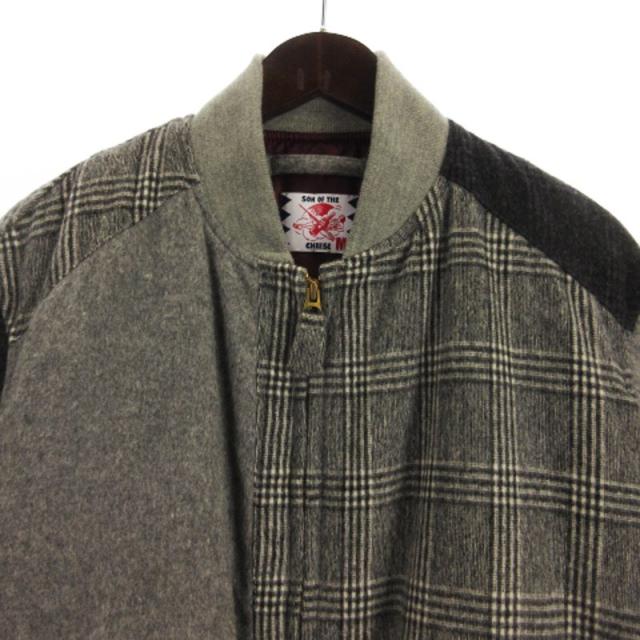 【中古】サノバチーズ SON OF THE CHEESE RAM PATCH WORK MA-1 ジャケット チェック パッチワーク グレー M 中古】サノバチーズ SON OF THE CHEESE RAM PATCH WORK MA-1