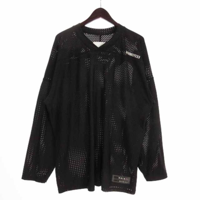 【中古】ウィムジー Whimsy メッシュ Tシャツ カットソー 長袖 Vネック プリント 黒 ブラック XL メンズ