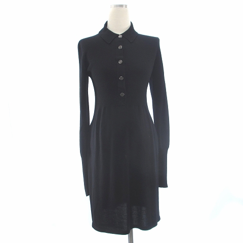 【中古】シャネル CHANEL ニット ワンピース 長袖 ミディ丈 ココマークボタン カシミヤ P39256K02750 40 黒 ブラック