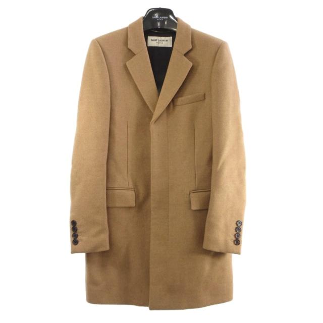 【中古】サンローラン パリ SAINT LAURENT PARIS 19年製 チェスターコート比翼 イタリア製 キャメル ベージュ 44 S位